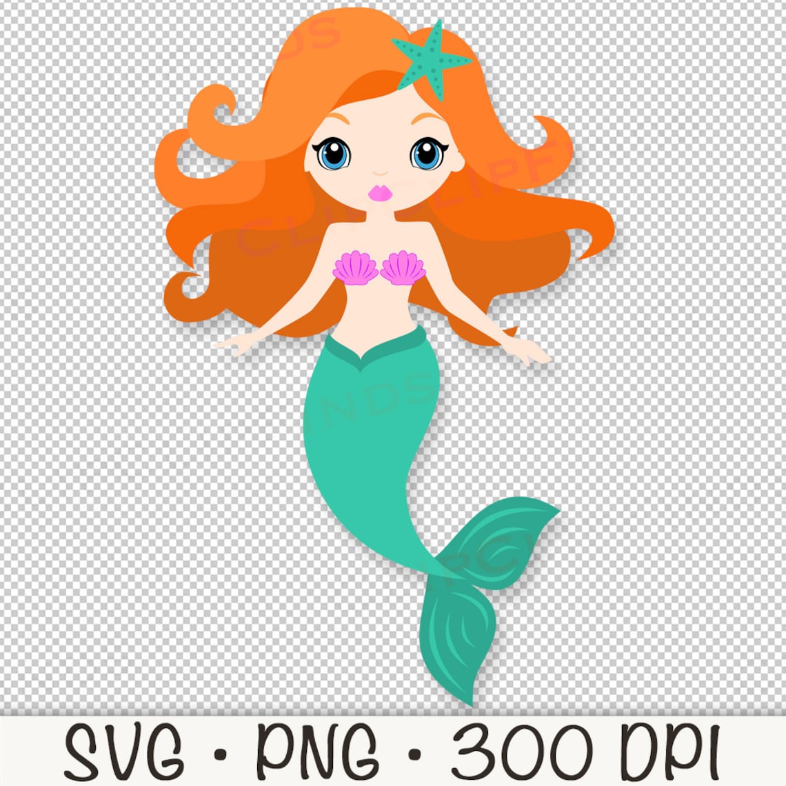 Mermaid Clipart, Mermaid PNG, Mermaid SVG, Sea, Starfish, Seashell Bra ...