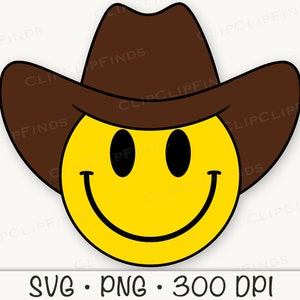 Smiley Face With Cowboy Hat SVG, Happy Cowboy SVG, Cowboy Clipart ...