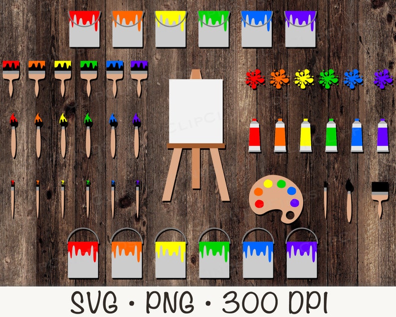 Paint Clipart: Colorful Brush Strokes, Splatters (SVG, PNG) - Etsy