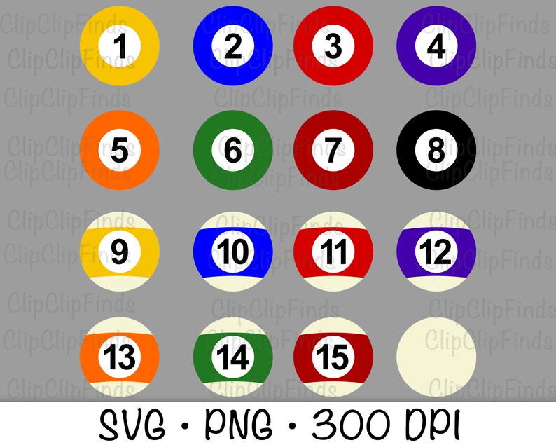Pool Billiard Balls 8 Ball SVG PNG Clip Art Instant - Etsy