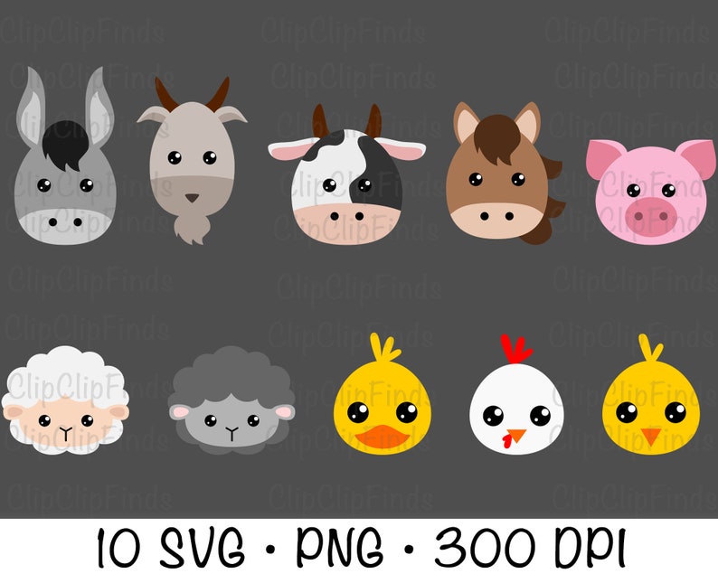 Farm Animal Faces Cute Farm Animals Baby Animals SVG PNG - Etsy