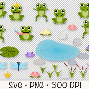 Frog SVG, Frogs Clipart, Cute Frogs, Frogs PNG, Cute Frog Bundle, Pond ...