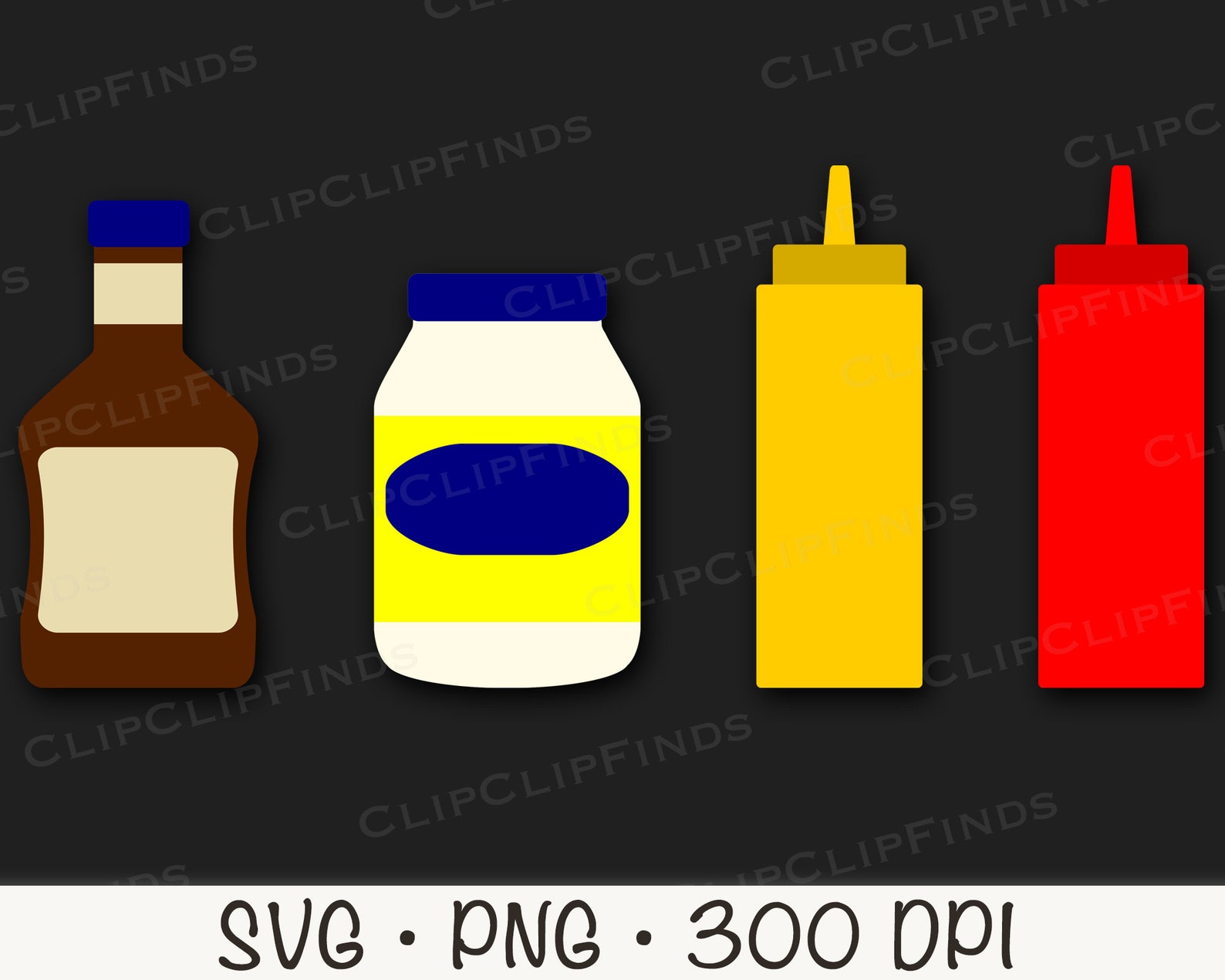 Ketchup, Mustard, Mayonnaise Bbq Sauce, Bbq Condiments, SVG, PNG, Clip ...