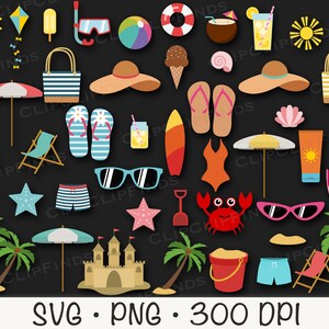 Summer Beach Clipart SVG, Cute Beach Clipart Bundle Pack, Kite ...