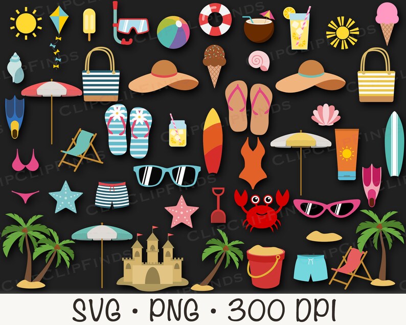 Summer Beach Clipart Bundle: Hand-drawn Seaside Graphics (PNG, SVG ...