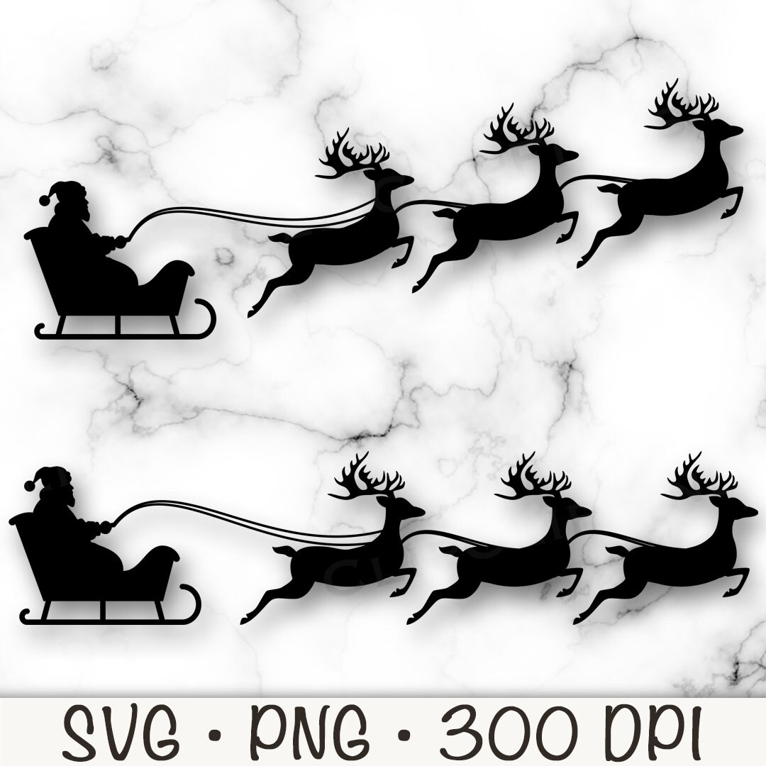 Silueta de trineo de Santa SVG, Reno SVG, Navidad PNG, Descarga digital ...