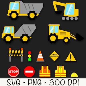 Construction Trucks Clipart: Dump Truck, Excavator, PNG, SVG (digital ...