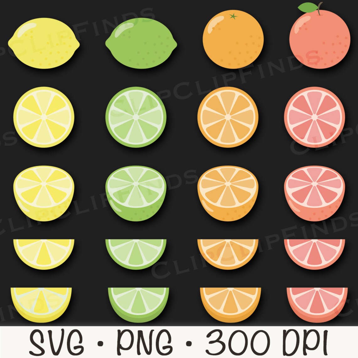 Citrus Clipart Bundle Pack, Citrus SVG, Citrus PNG, Orange, Grapefruit ...