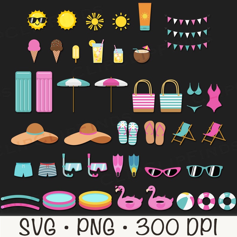 Pool Party Clipart, Pool PNG, Pool SVG, Summer, Flamingo, Floaties ...