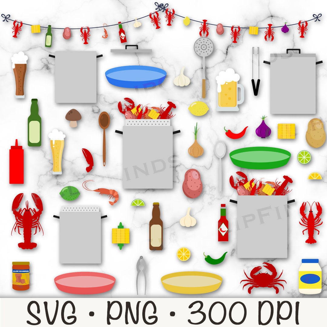Seafood Boil Clipart, Seafood Boil SVG, Crawfish Boil PNG, Digital ...