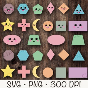Basic Shapes SVG, Cute Shapes SVG, Kawaii Shapes PNG, Shapes Clipart ...