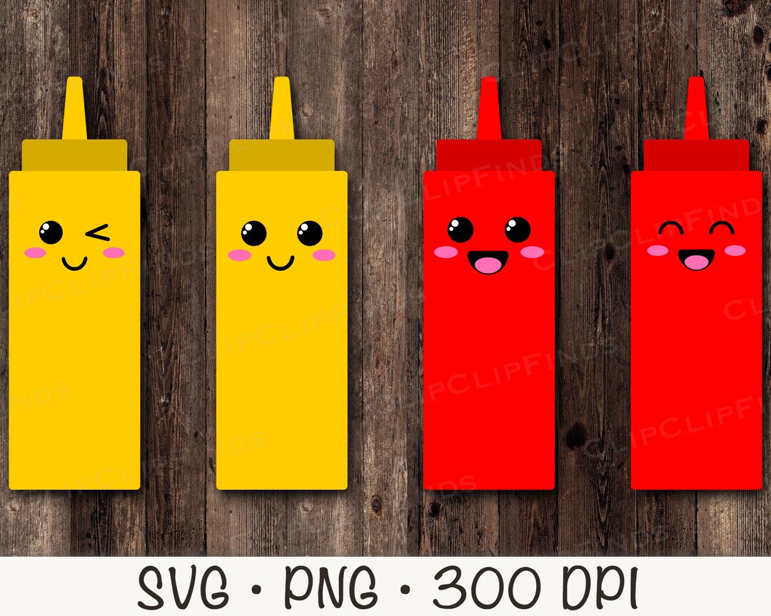 Kawaii Ketchup and Mustard, Cute Face Ketchup and Mustard, SVG, PNG ...