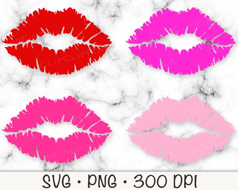 Lips SVG Clipart: Kiss Print, Valentine's Day, Red, Pink, Digital ...