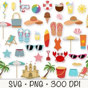 Summer Beach Clipart SVG, Cute Beach Clipart Bundle Pack, Kite ...