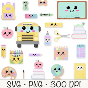 Cute School Supplies Clipart, Pastel Kawaii School Classroom PNG ...