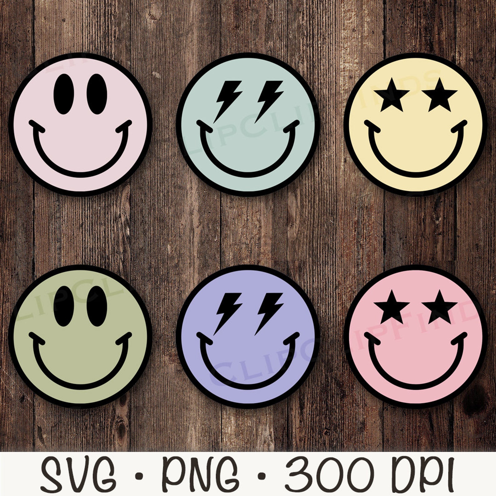 Groovy Smiley Face Bundle: Hippie SVG PNG Clipart (digital Download) - Etsy