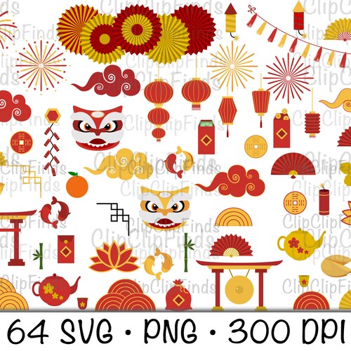 Chinese New Year Clipart Illustrations Lunar New Year PNG - Etsy
