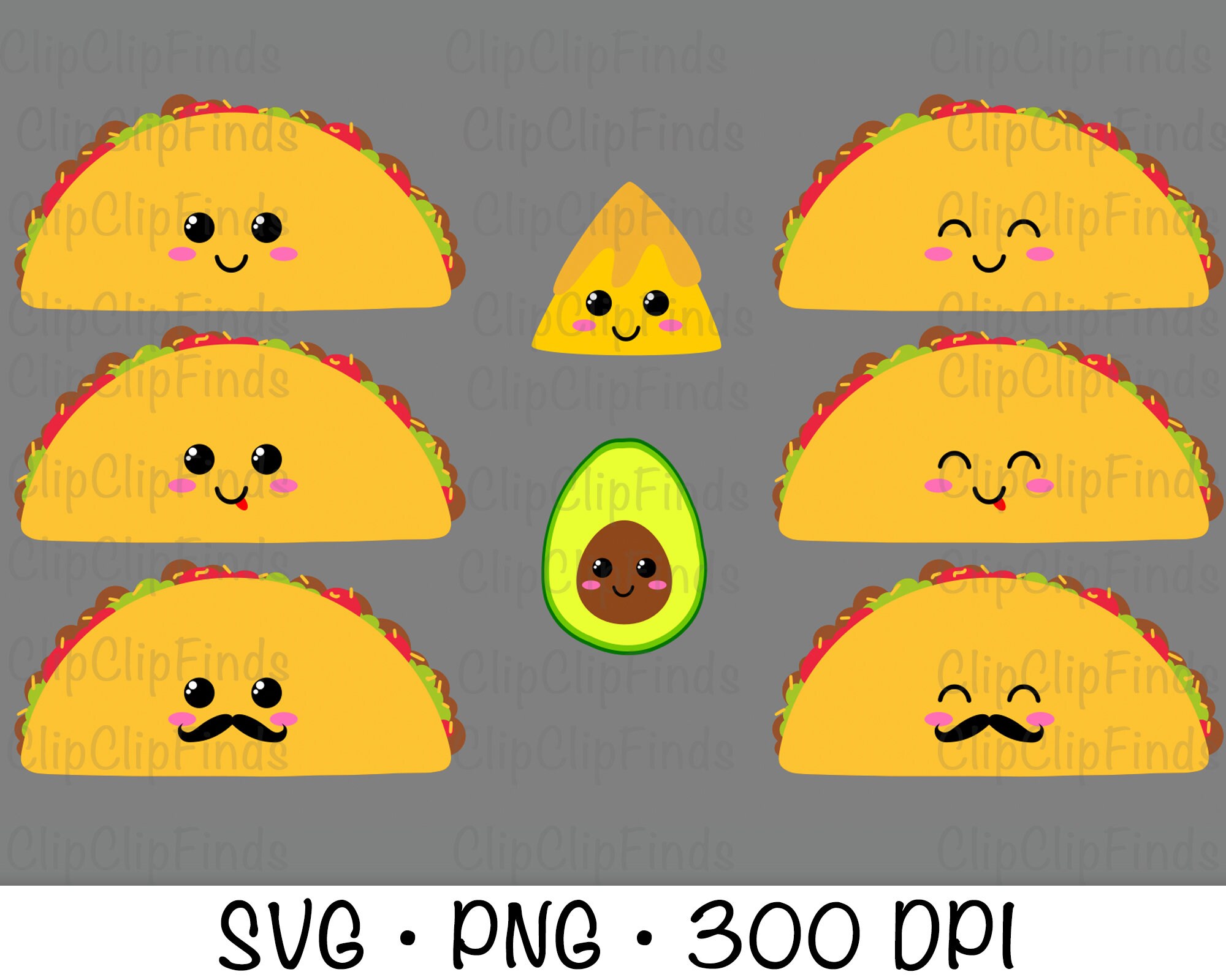 Kawaii Cute Tacos Nacho With Cheese and Avocado SVG PNG - Etsy