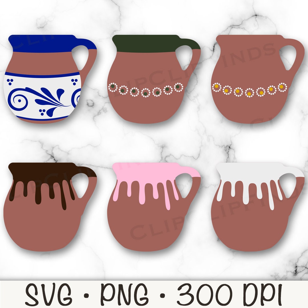 Tazas De Barro SVG, Mexican Clay Mugs PNG, Atole Mug Clipart, Jarritos ...