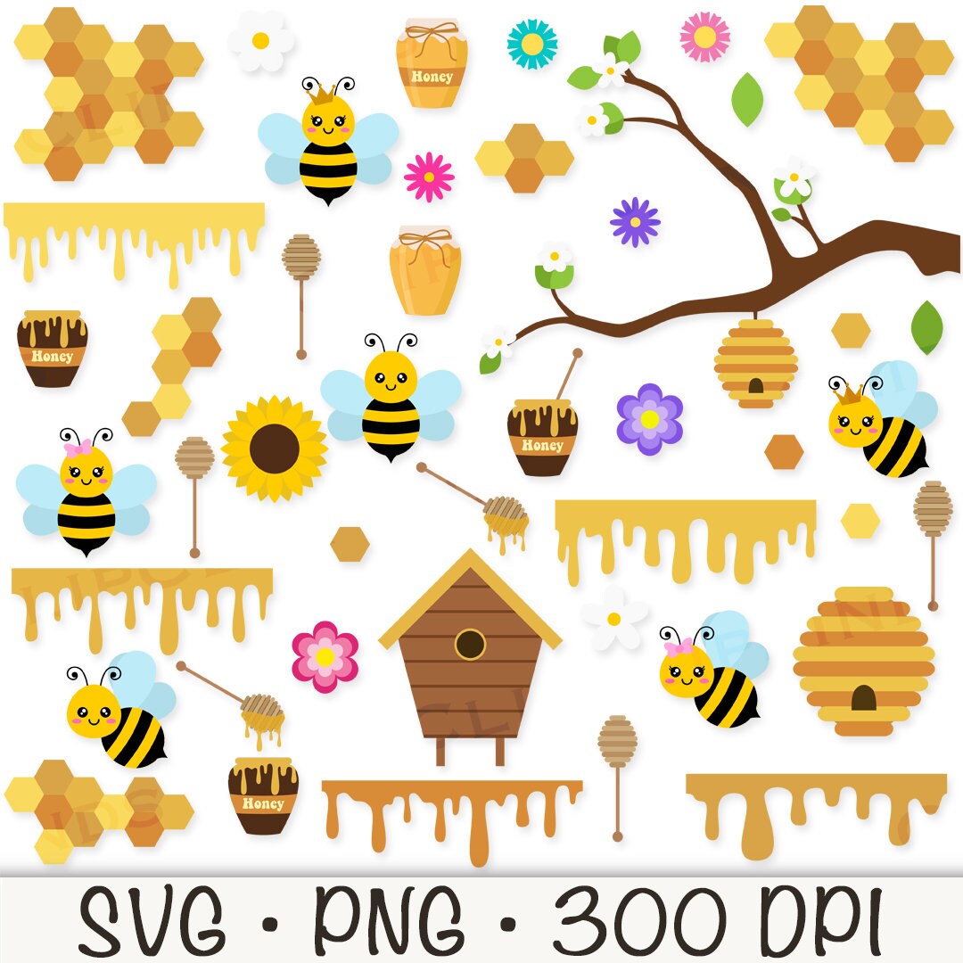 Busy Bees Clipart, Bees SVG, Honey Bees PNG, Bee Hive, Bee House, Honey ...