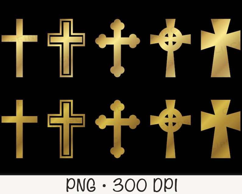 Gold Cross PNG Gold Cross Clipart Gold Crosses Overlay - Etsy