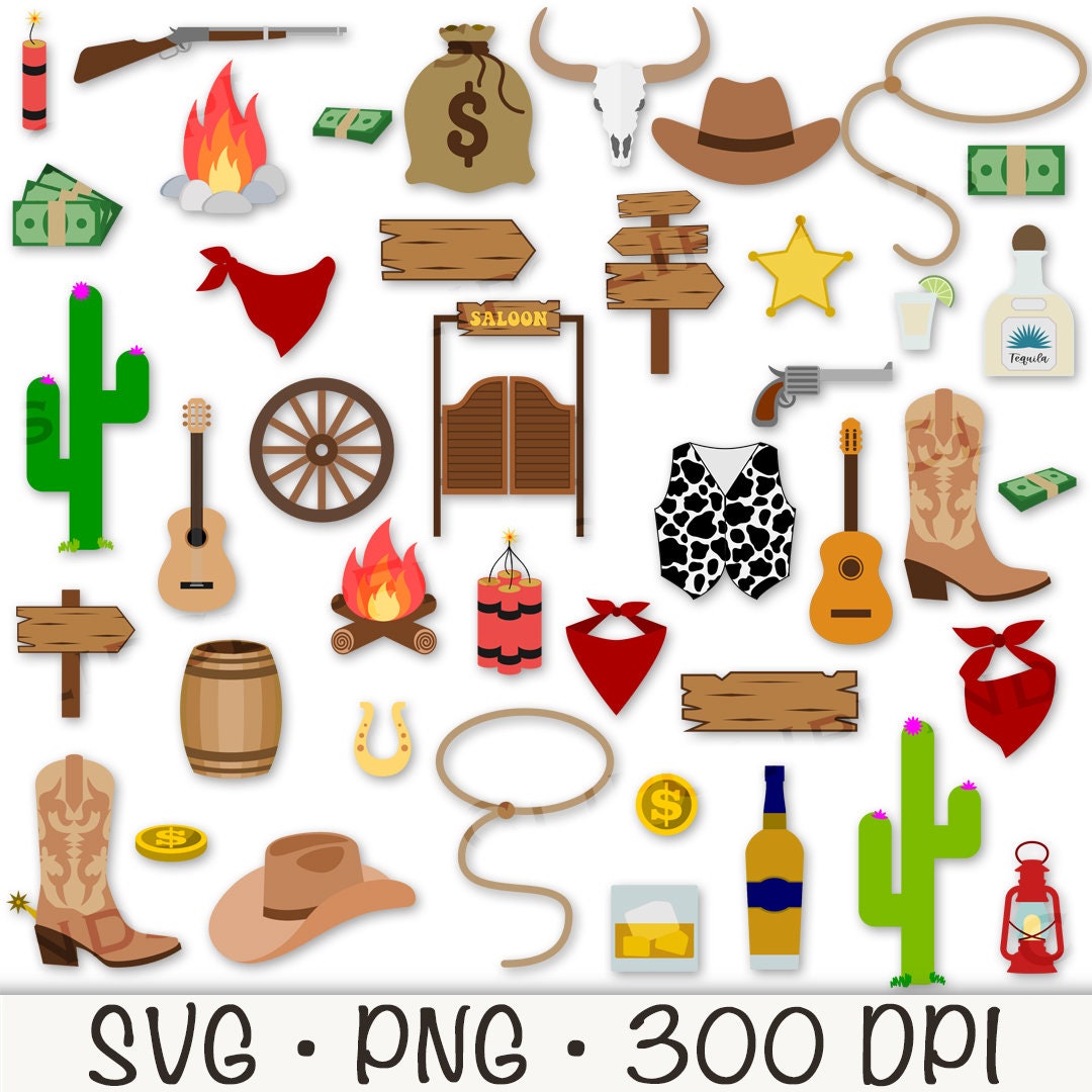 Western Clipart, Cowboy SVG, Rodeo PNG, Wild West Clipart, Cowboy ...