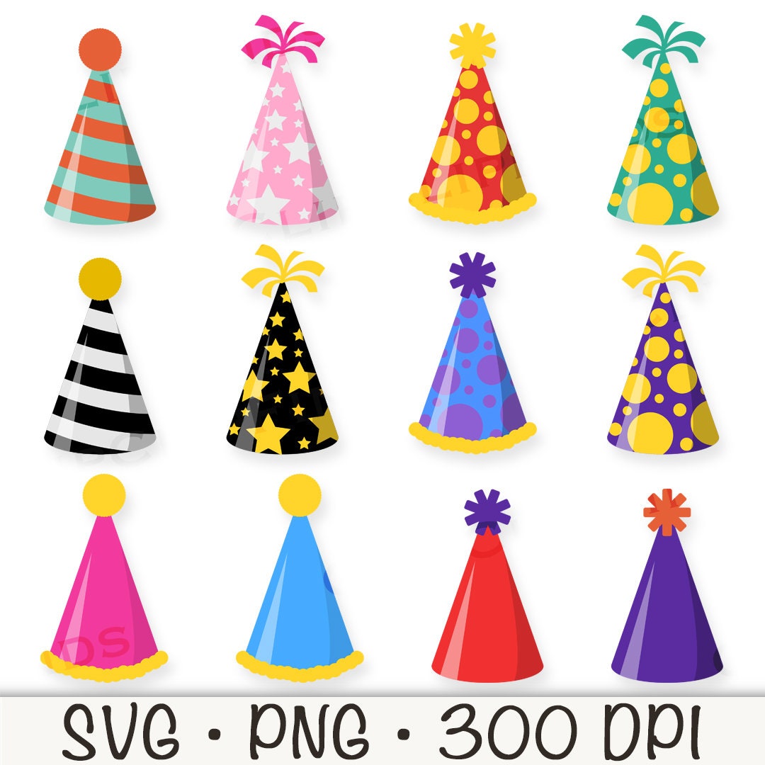 Birthday Hats SVG, Birthday Party Hats Clipart, Kid's Birthday Hats PNG ...
