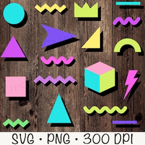 90's SVG, Retro Shapes PNG, Memphis Shapes Clipart, Nineties Elements ...