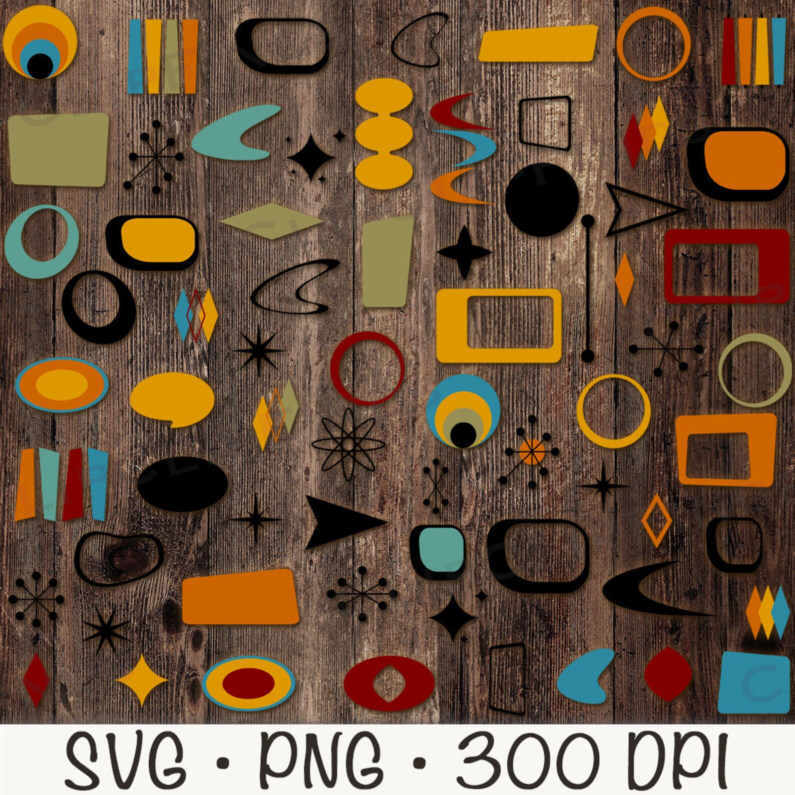 Mid-century Modern Geometric Shapes SVG, Minimalist Atomic Shapes PNG ...