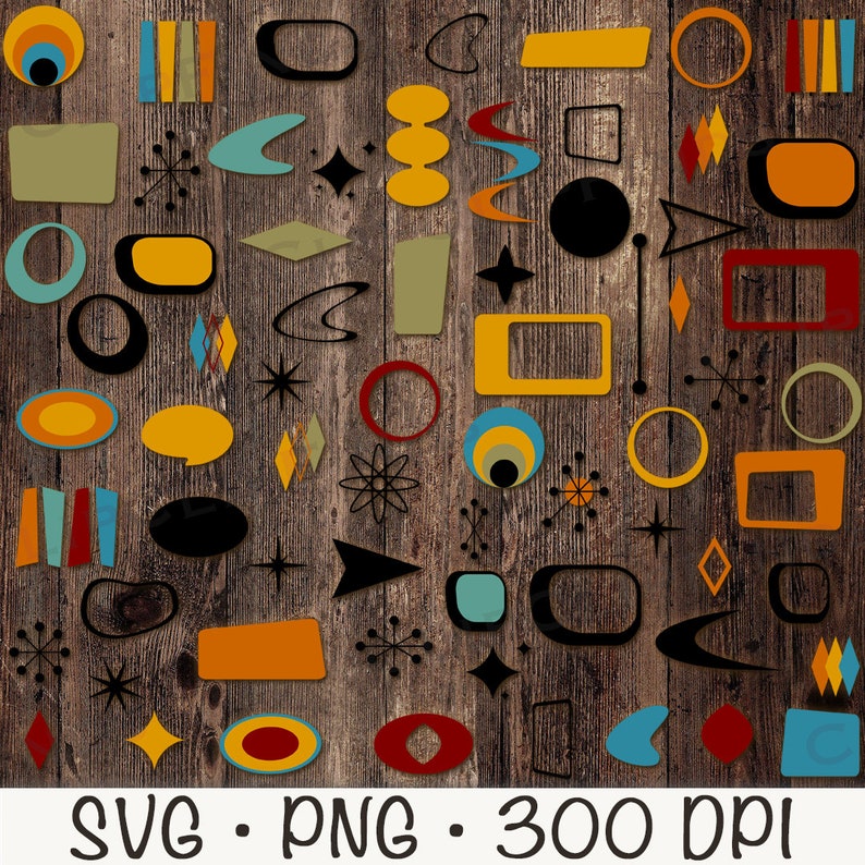 Mid-century Modern Geometric Shapes SVG, Minimalist Atomic Shapes PNG ...