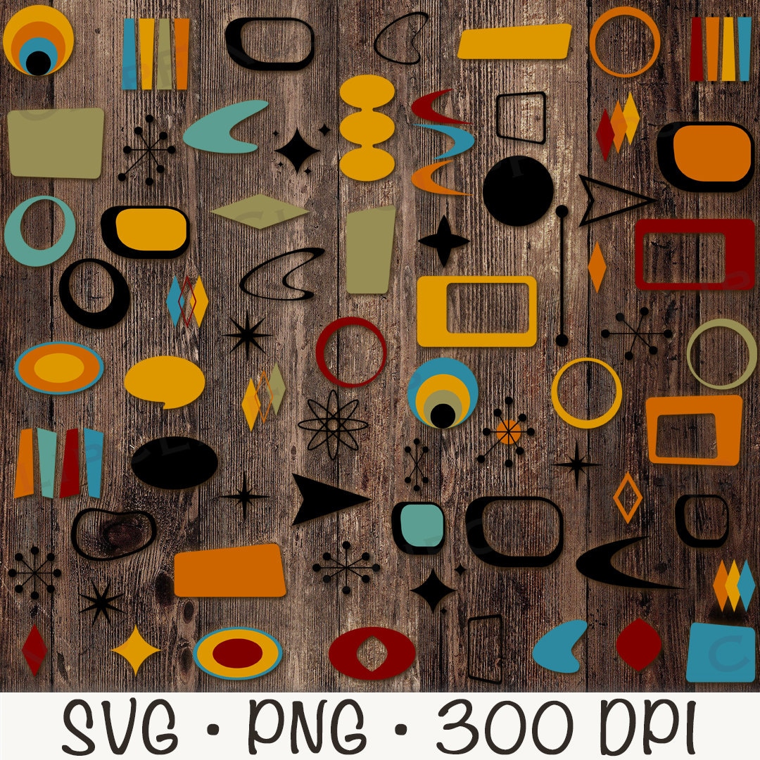 Mid-century Modern Geometric Shapes SVG, Minimalist Atomic Shapes PNG ...