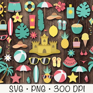 Cute Tropical Beach Clipart Art Bundle Pack, Beach SVG, Mint Green, Sun ...