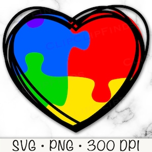 Autism Puzzle Heart SVG, Autism Awareness Month PNG, Heart Outline ...