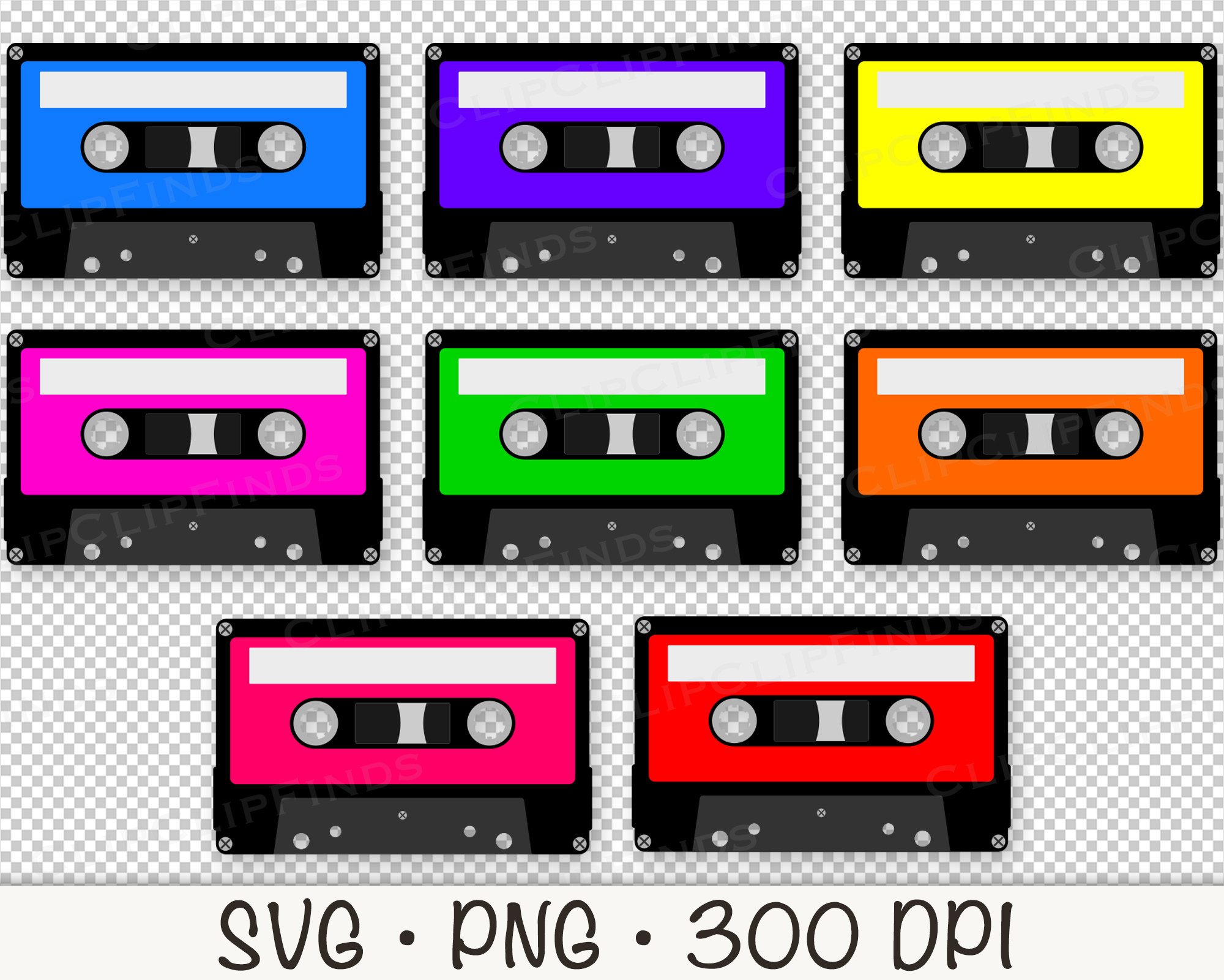80's Retro Cassette Tapes, Neon, Colorfull, SVG, PNG, Clip Art, Instant ...