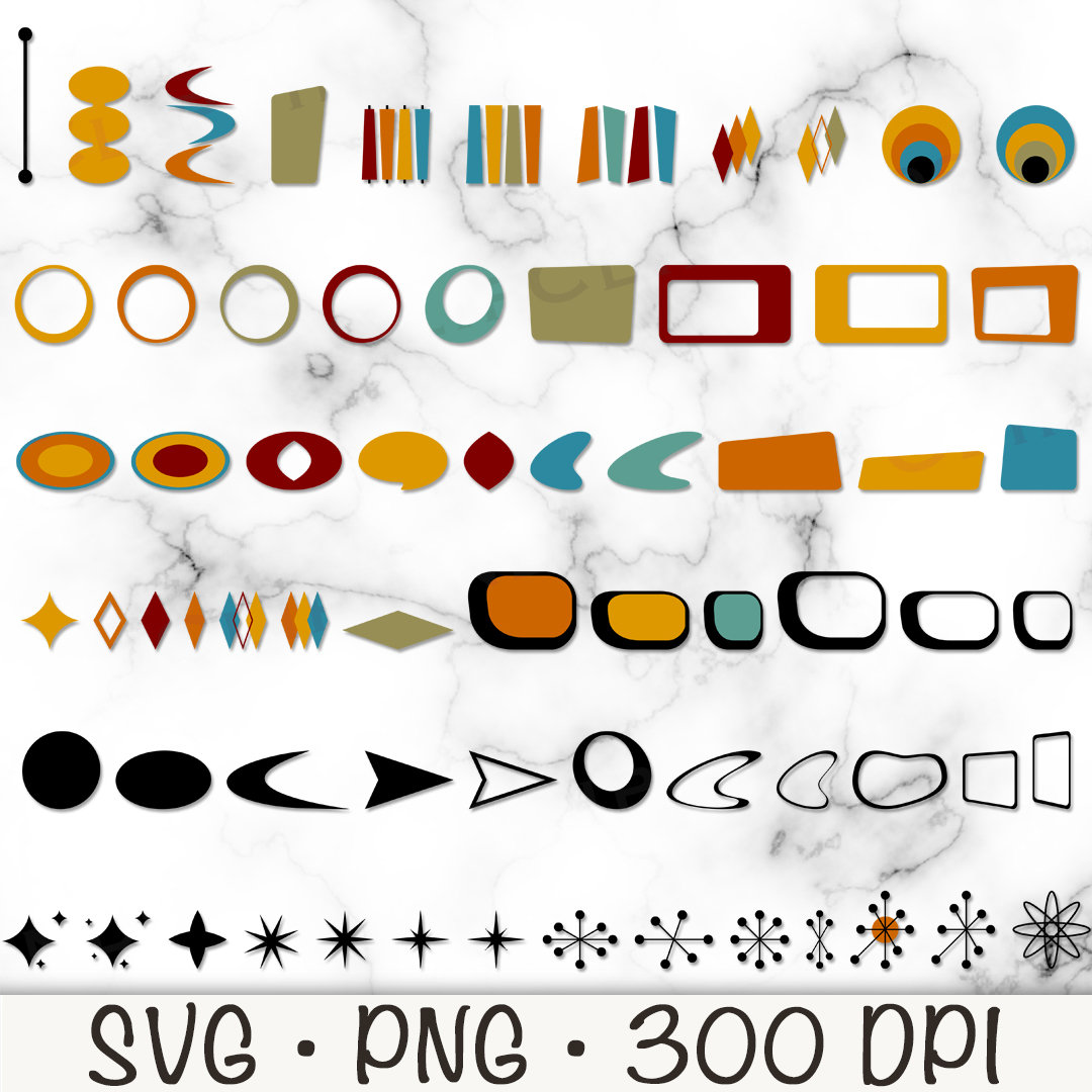 Mid-century Modern Geometric Shapes SVG, Minimalist Atomic Shapes PNG ...