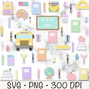 Pastel School Clipart, School Supplies SVG, Cute School Graphics PNG ...