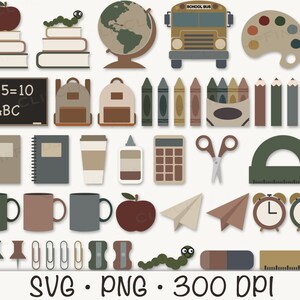 School SVG Bundle, Back to School Clip Art, Neutral Colors, School ...