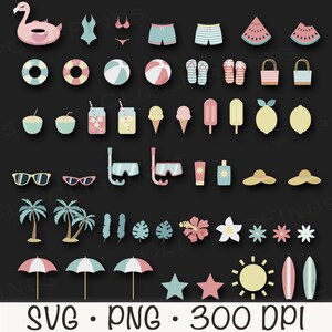Summer Clipart, Cute Summer Clipart PNG Bundle, Minimalist, Surfboard ...