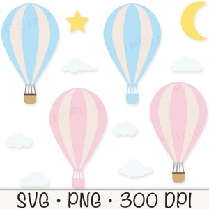 Hot Air Balloon SVG, Hot Air Balloon With Clouds Bundle, Cloud SVG, Hot ...