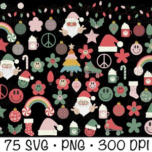 Groovy Christmas Clipart, Hippie Santa, Peace Sign, Retro Christmas ...
