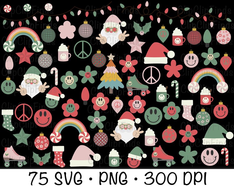 Groovy Christmas Clipart Hippie Santa Peace Sign Retro - Etsy