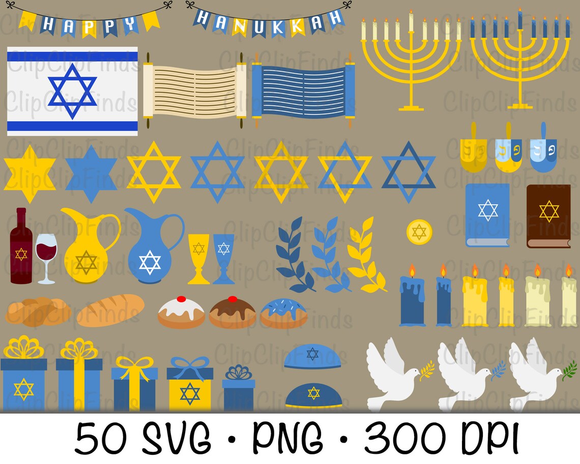 Hanukkah Clipart Shabbat Clipart Happy Hanukkah Jewish - Etsy