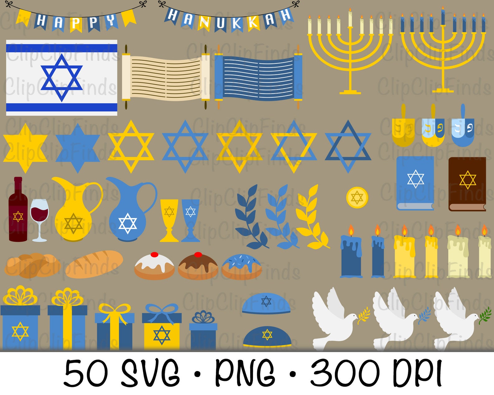 Hanukkah Clipart Shabbat Clipart Happy Hanukkah Jewish - Etsy