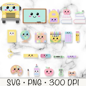 Cute School Supplies Clipart, Pastel Kawaii School Classroom PNG ...