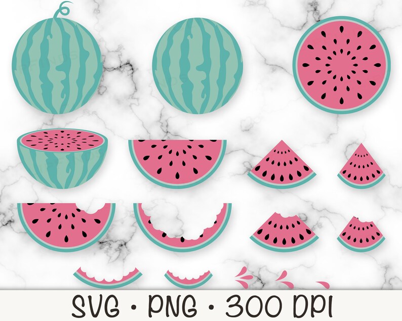 Watermelon Clipart: Juicy Slices & Seeds, Pink PNG SVG (digital ...