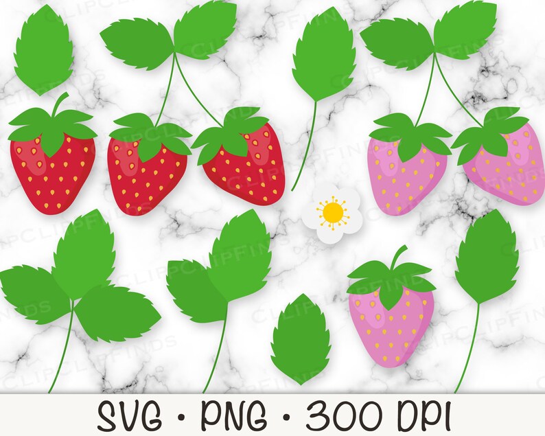 Strawberry SVG Strawberry PNG Clipart Pink Strawberries With - Etsy Canada