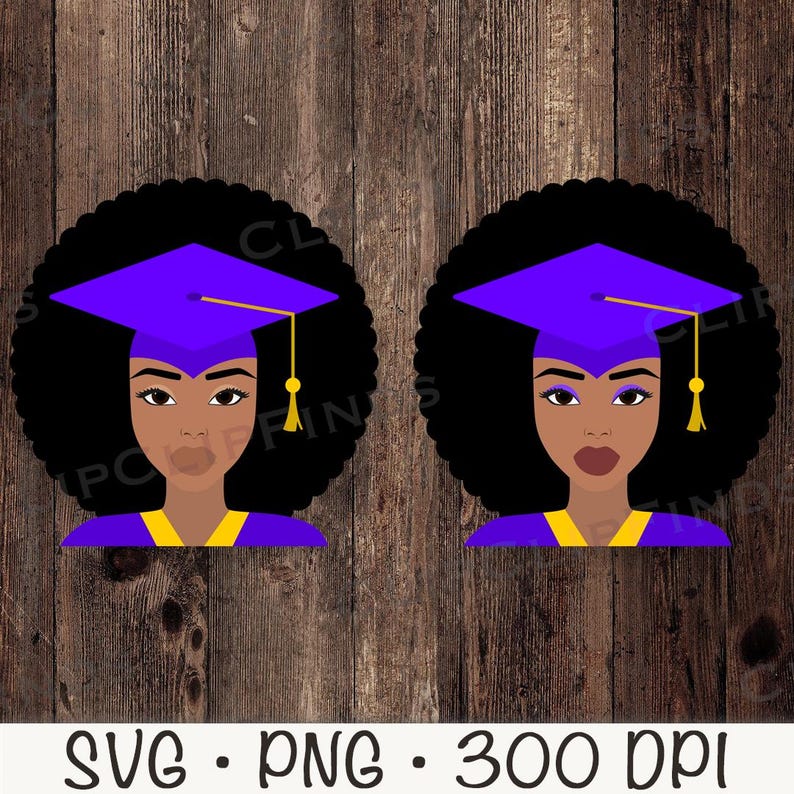 Senior Black Woman SVG, African American Woman Graduation PNG, Purple ...