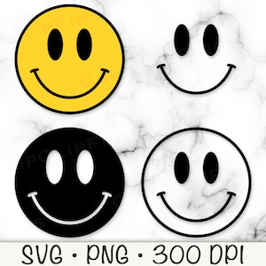 Happy Face Bundle Pack SVG, Happy Face PNG, Hippie Face, Retro Happy ...