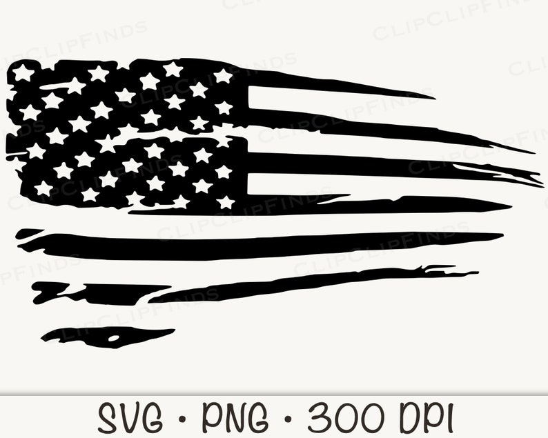 Distressed American Flag SVG: Black and White Vector (digital Download ...