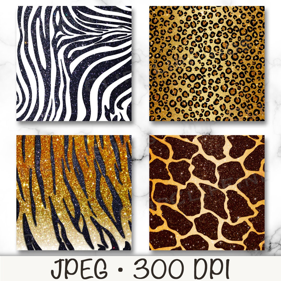 Glitter Animal Print Digital Wallpaper, Zebra, Leopard, Tiger and ...